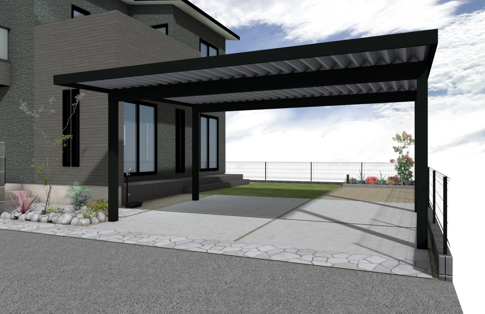 機能性とデザイン性に優れた三協アルミG1-Rを取り入れたクールなお庭 - おすすめプラン - まろうど